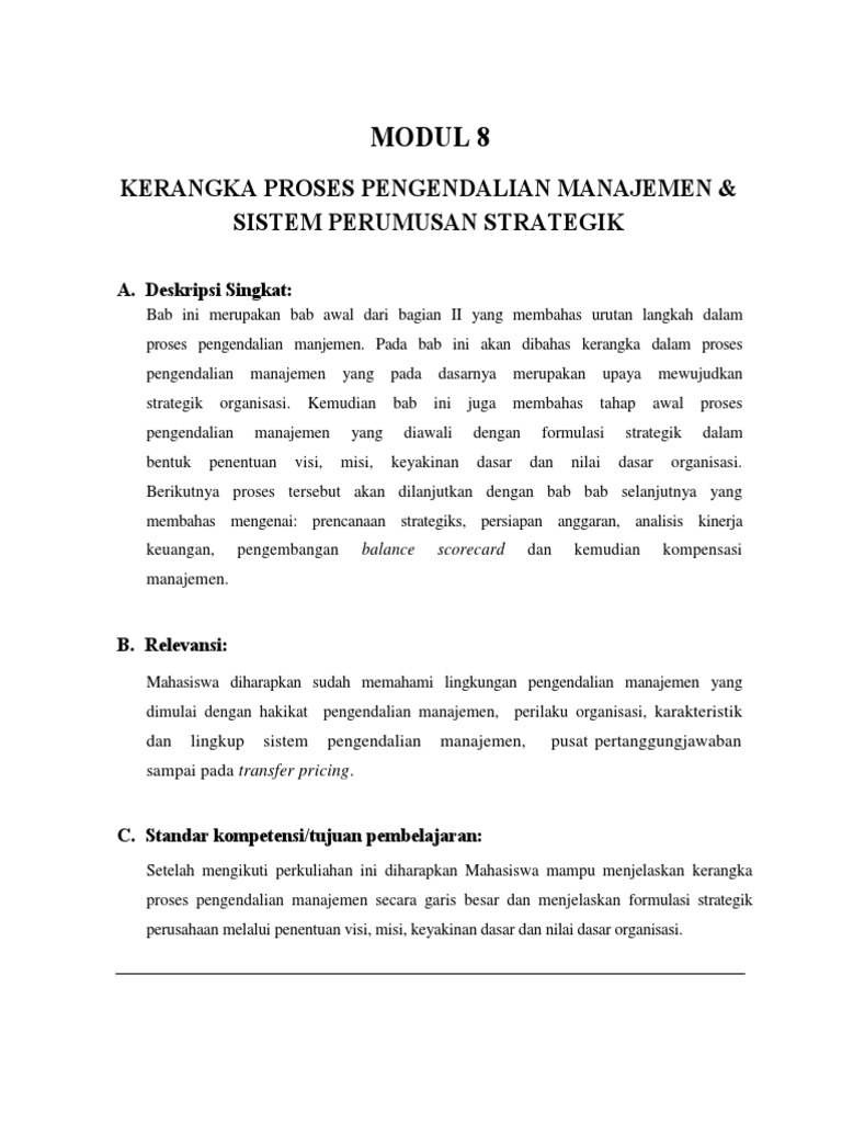 Modul 8-Kerangka Proses Pengendalian Manajemen Sistem Perumusan ...