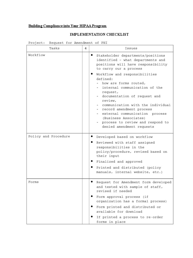 Building Compliance Into Your HIPAA Program Implementation Checklist ...
