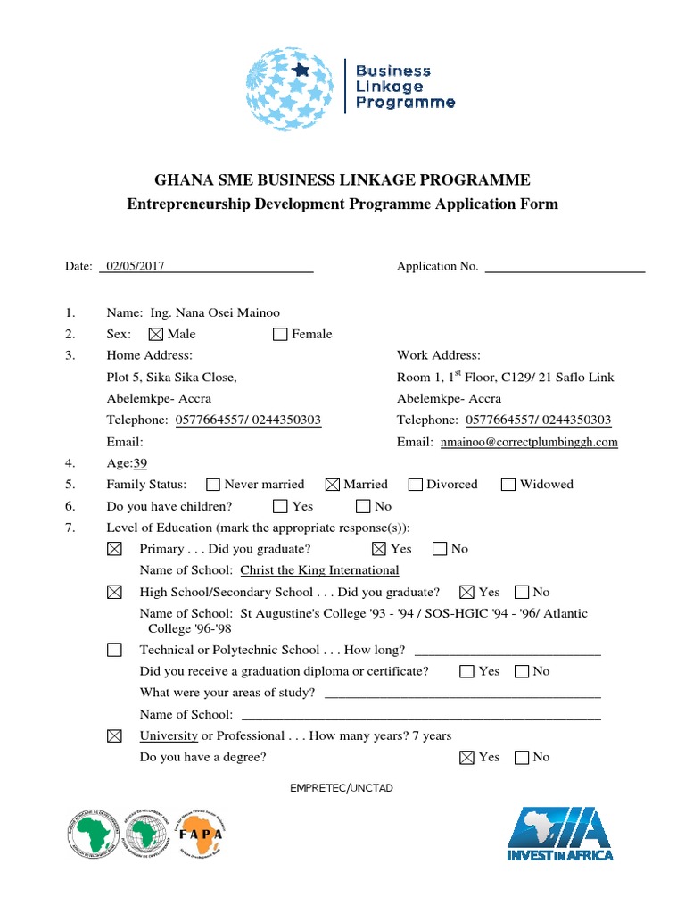 CPES - Entrepreneurship Dev. Application Form | PDF | Environmental ...