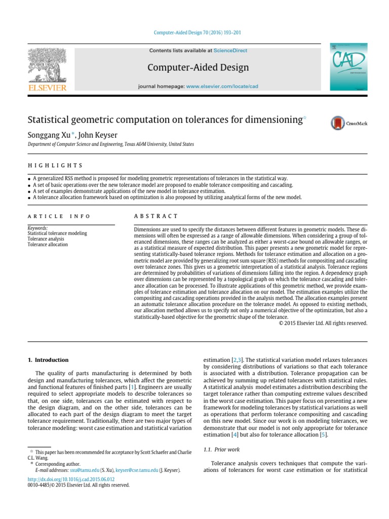 Statistical Geometric Computation On Tolerances For Dimensioning | PDF ...