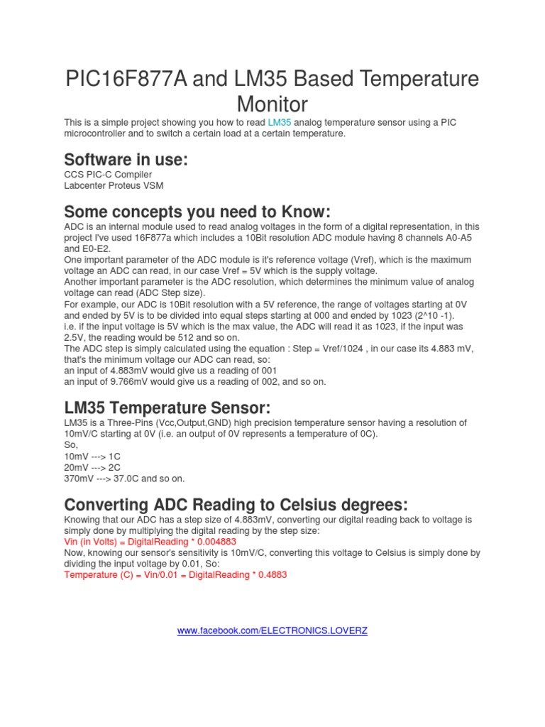PIC16F877A and LM35 Based Temperature Monito2 | PDF | Analogue Electronics | Analog To Digital ...