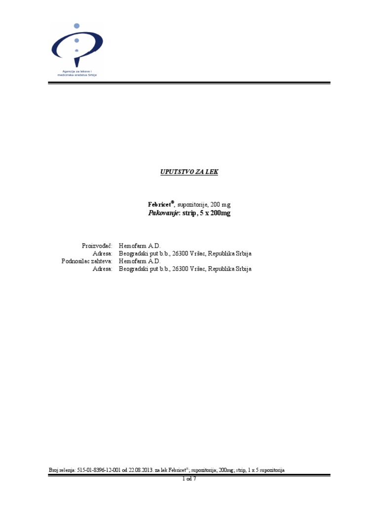 Febricet Supozitorije Exe | PDF