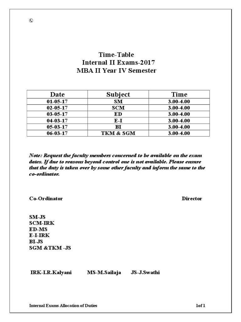 Internal IV Time Table II | PDF