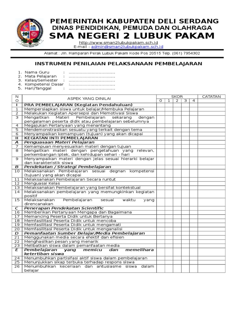 Instrumen Penilaian Pembelajaran SMA | PDF