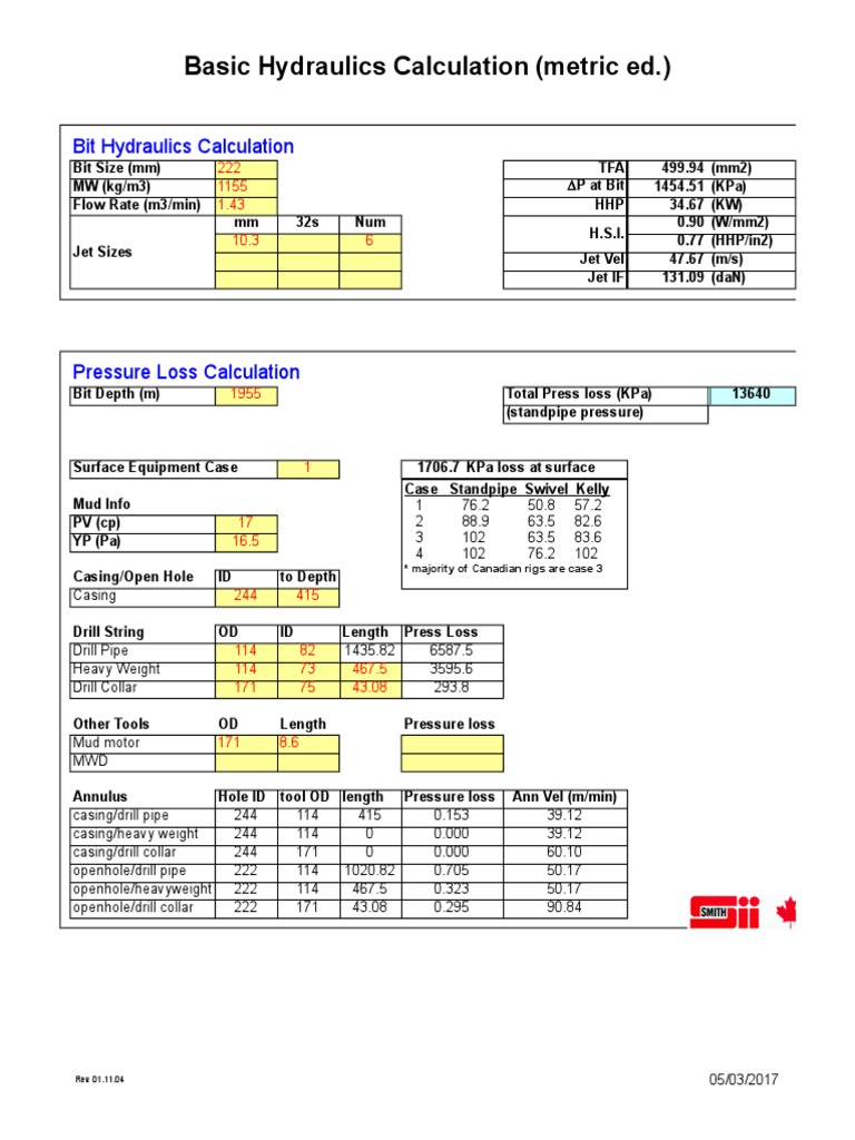 Bit & Pressure Loss Calculations | PDF | Casing (Borehole) | Drilling Rig