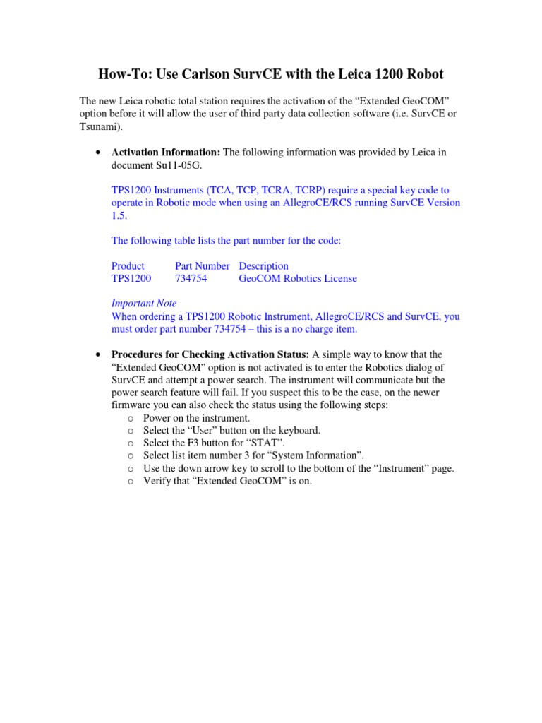 Leica 1200 Robot with SurvCE Setup Guide | PDF | Computer Hardware ...