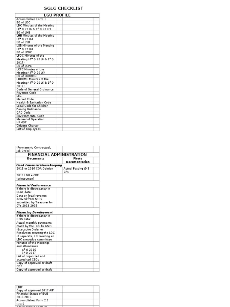Tarp SGLG Checklist | PDF | Emergency Evacuation | Emergency Management