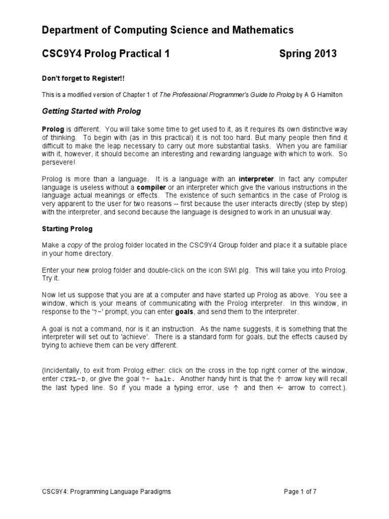 Prolog Practical1 2013 | PDF | Variable (Computer Science) | Parameter (Computer Programming)