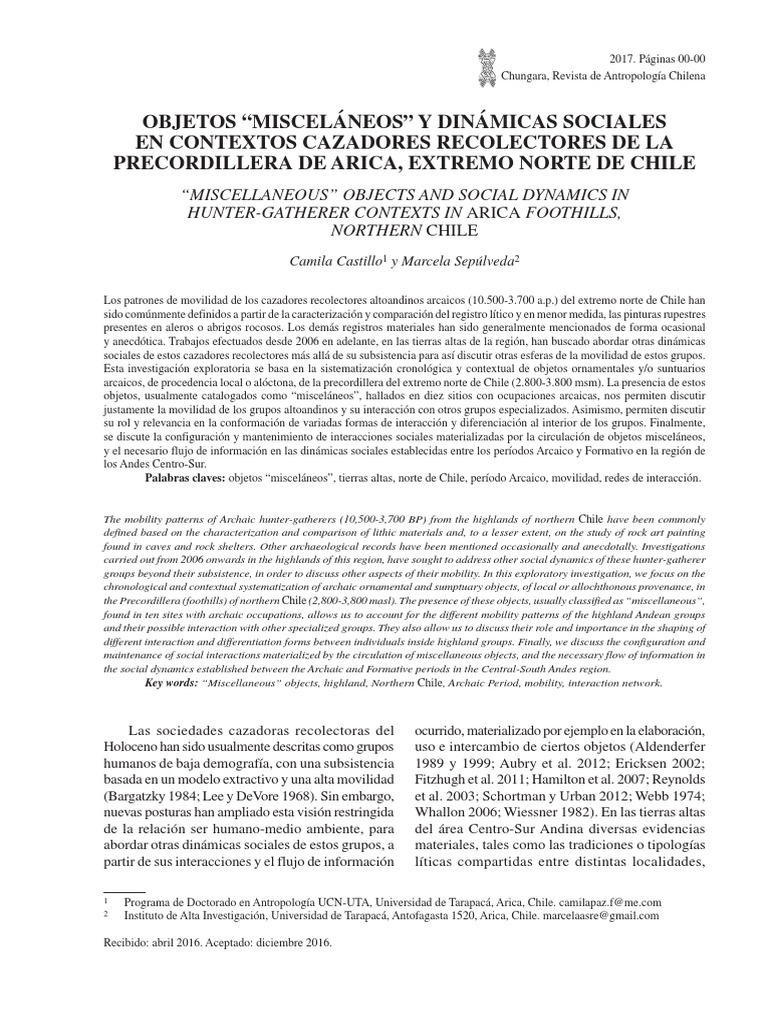 2017 Castillo y Sepulveda Objetos Miscelaneos Chungara | PDF | Cazador ...