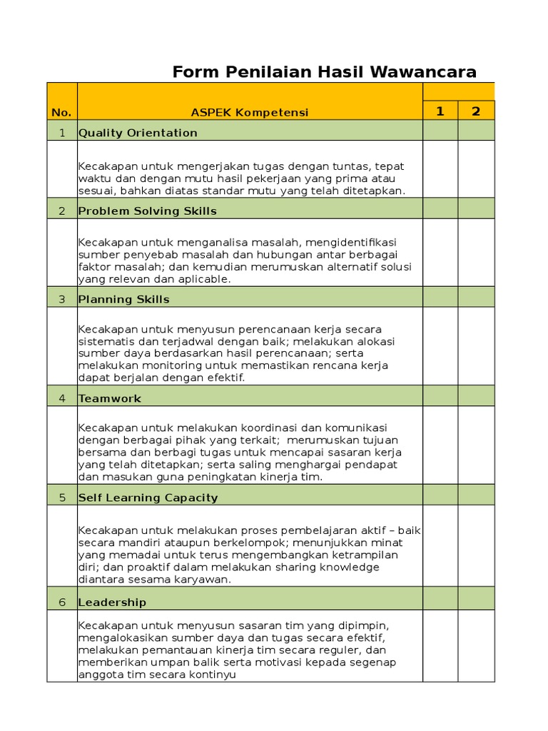 Form Penilaian Hasil Interview