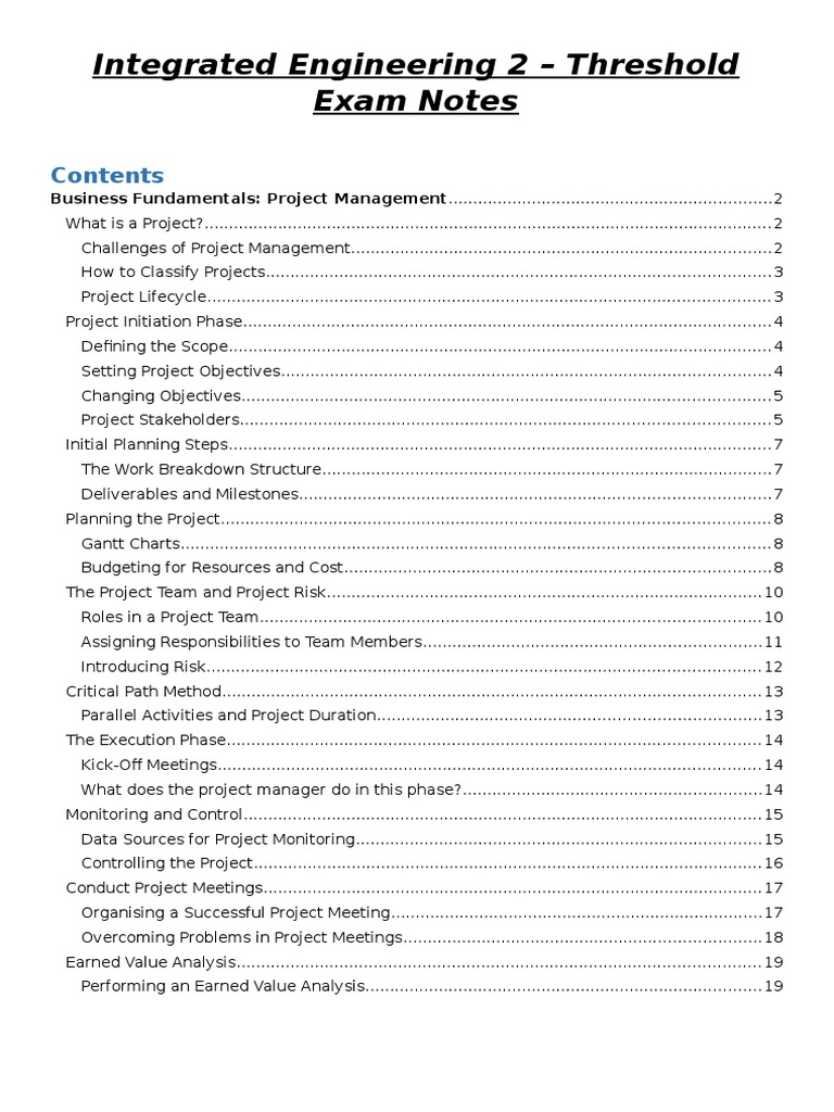 Threshold Exam Notes | PDF | Project Management | Risk Management