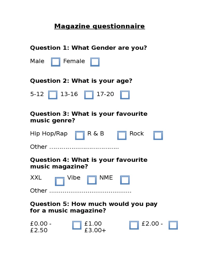 Music Magazine Reader Survey | PDF | Sports & Recreation | Lifestyle