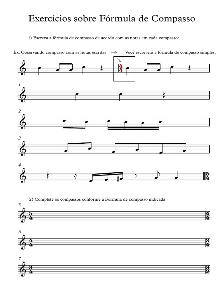 Exercícios Sobre Fórmula de Compasso - Partitura Completa | PDF