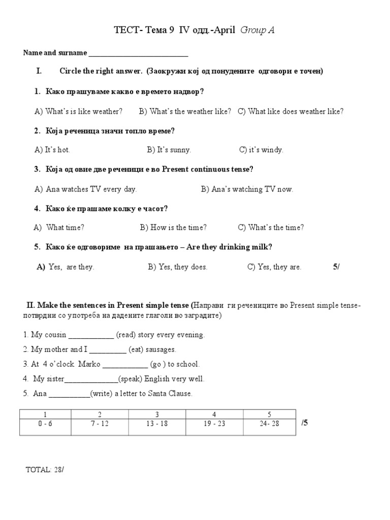Test Welcome 1 Unit 9 | PDF