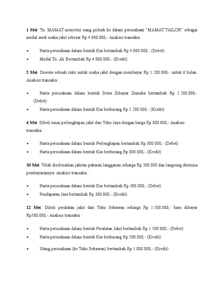 Contoh Transaksi MAMAT TAILOR | PDF