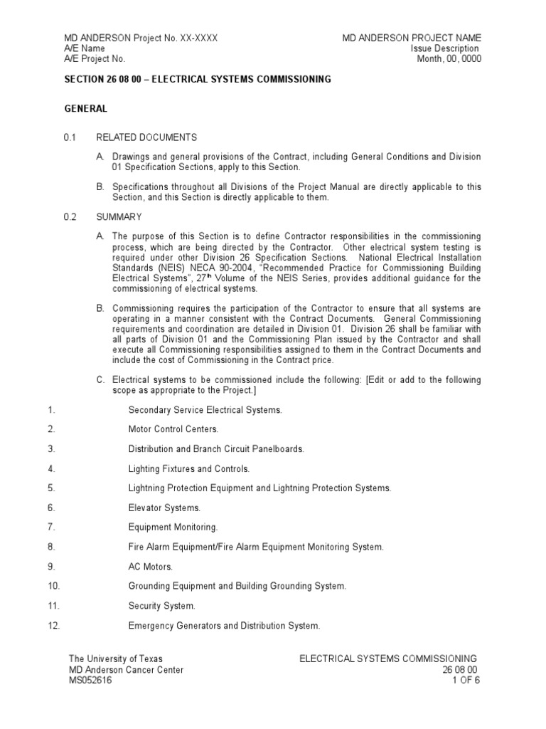 Section 26 08 00 - Electrical Systems Commissioning General | PDF ...