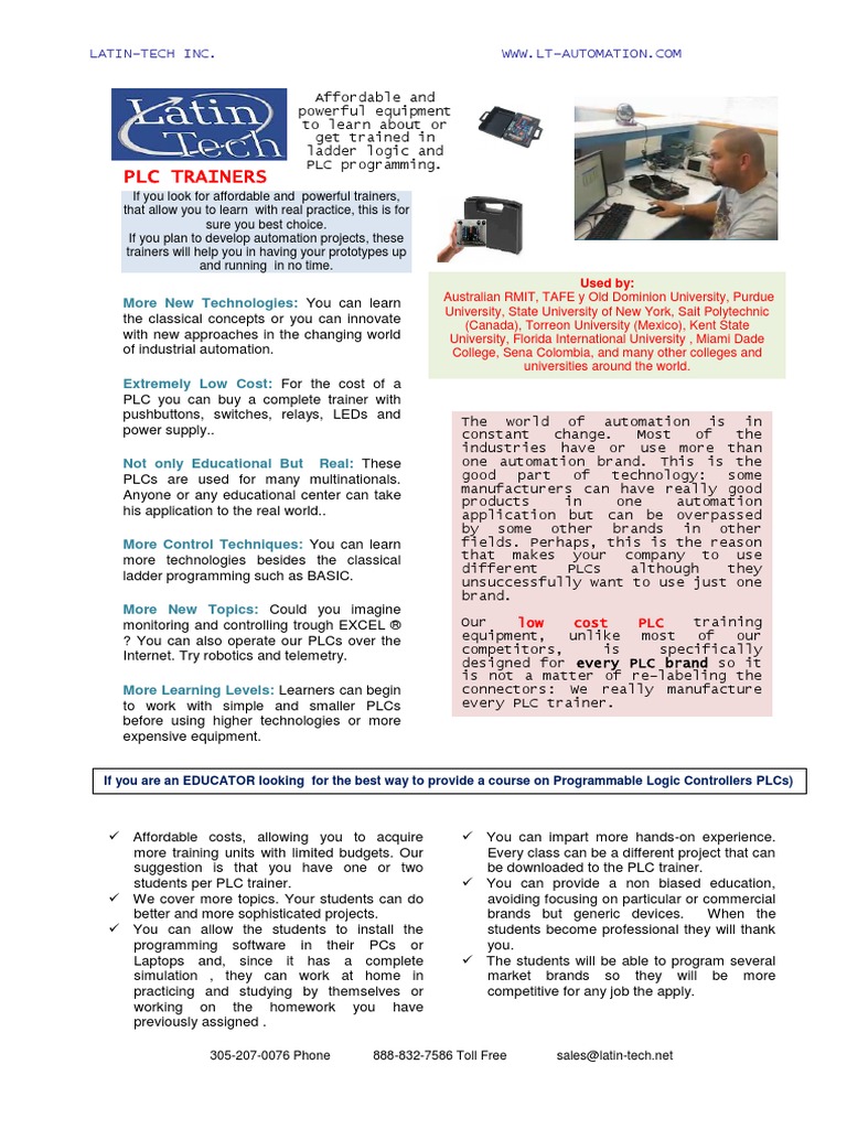 PLC Trainers Brochure | PDF | Programmable Logic Controller | Automation