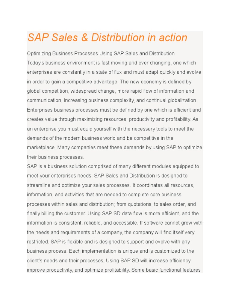 SAP Sales & Distribution in Action | PDF | Business Process | Sap Se