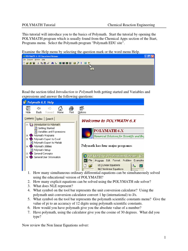 POLYMATH TutorialChemical Reaction Engineering PDF | PDF | Ordinary Differential Equation ...