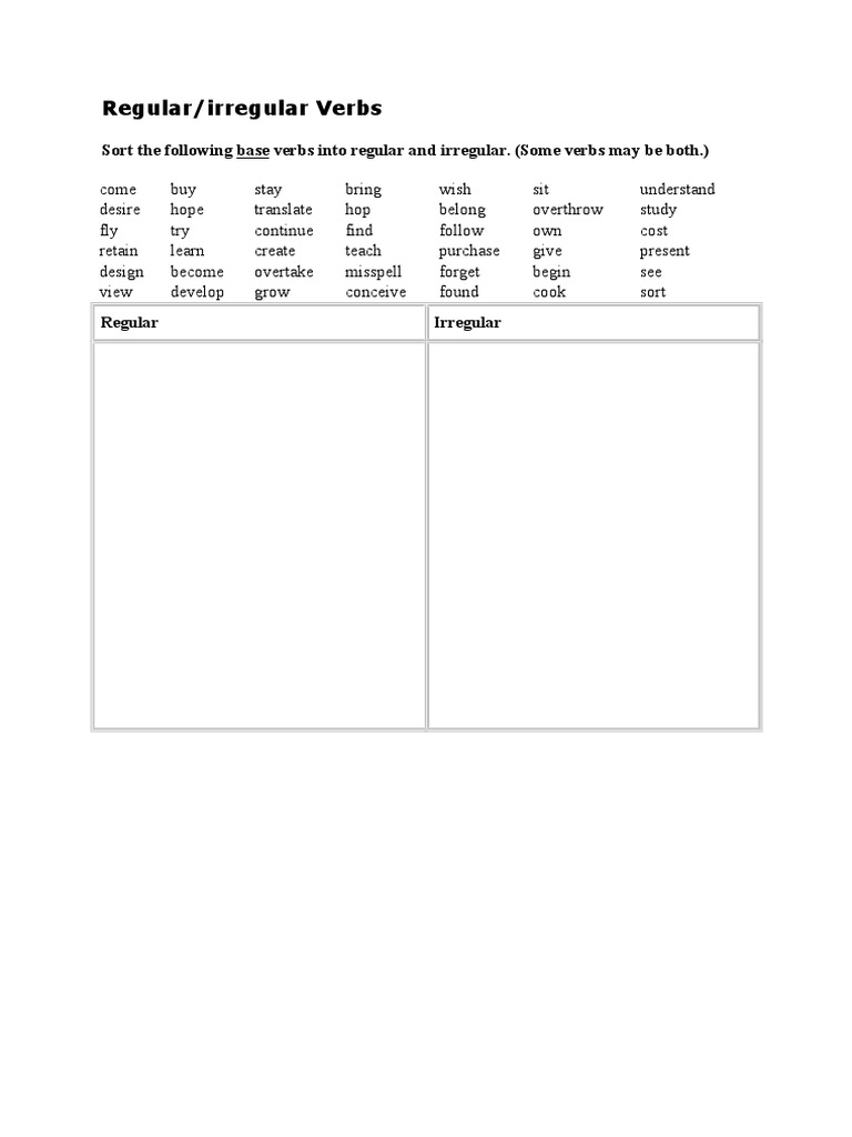 Sort The Verbs - Reg and Irreg | PDF | Semantic Units | Languages