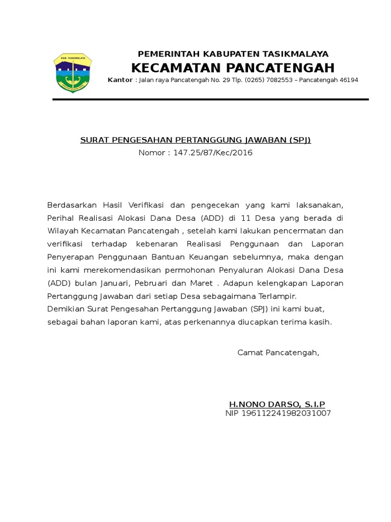 Contoh Surat Pengesahan SPJ Desa | PDF