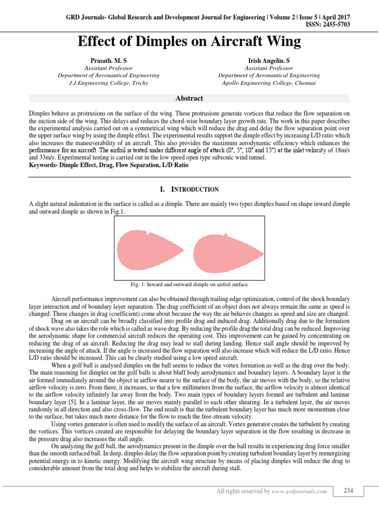 Effect of Dimples On Aircraft Wing | PDF | Airfoil | Lift (Force)