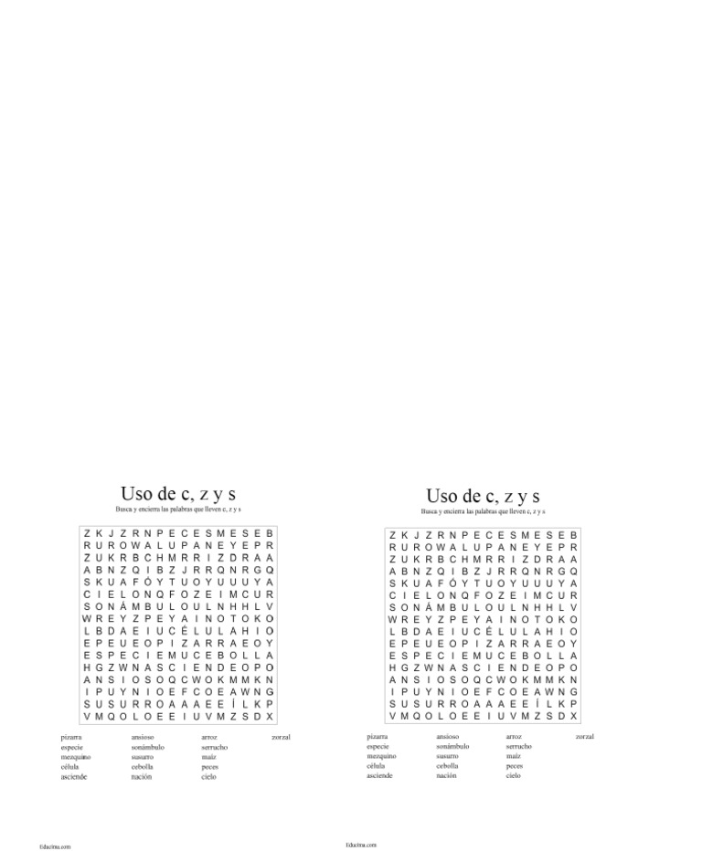 Sopa de Letras C, S y Z | PDF