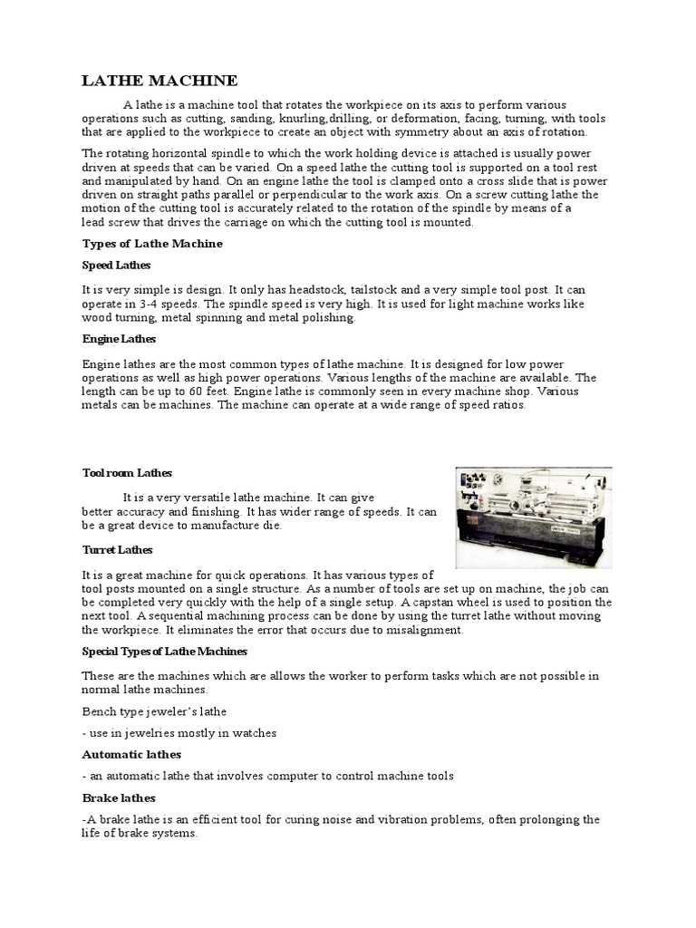 An In-Depth Look at Lathe Machine Operations and Components | PDF ...