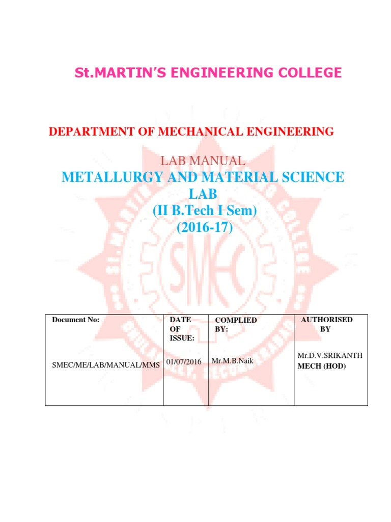 St. Martin's Engineering College Metallurgy Lab Manual | PDF | Cast ...