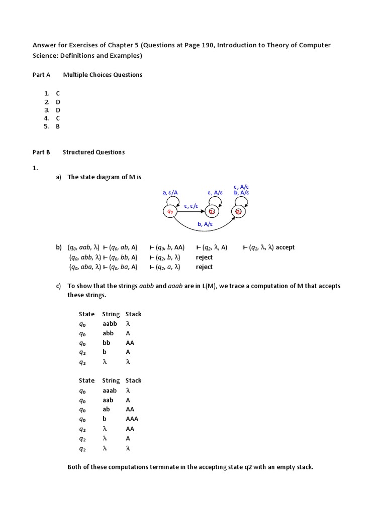 Answer Chapter 5 Pda Exercises Ed 3 Pdf Computer Science Models Of Computation