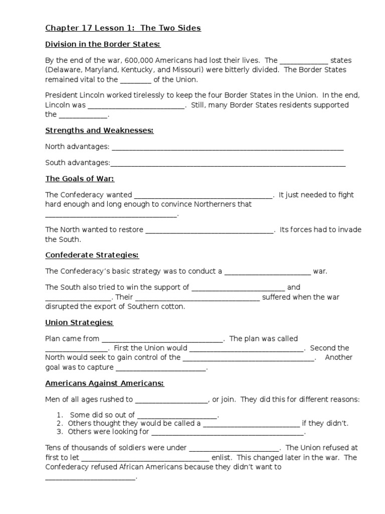 Chapter 17 Lesson 1 and 5 | PDF | Confederate States Of America | Union ...