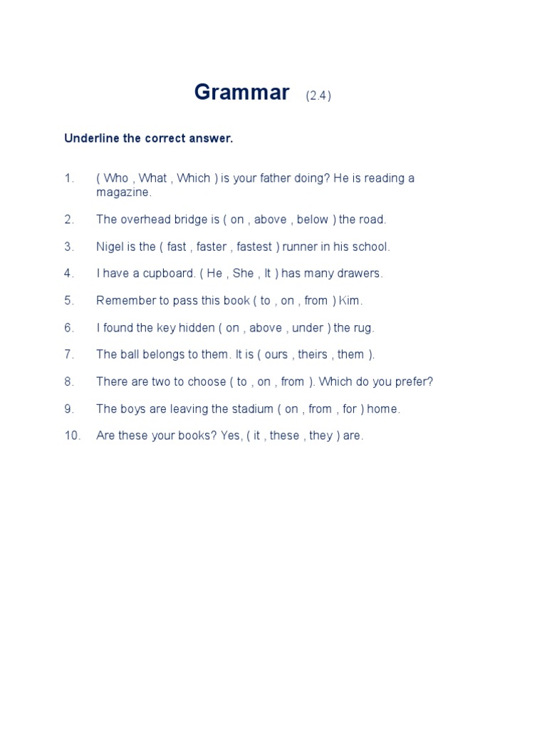 Grammar: Underline The Correct Answer | PDF