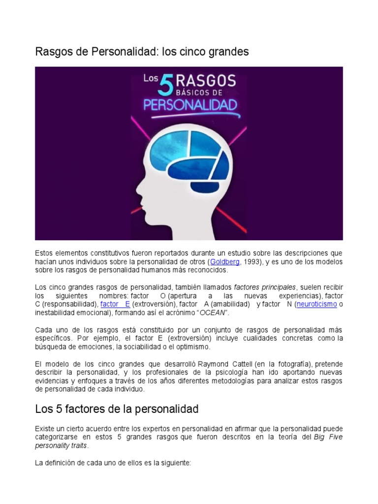 Rasgos de Personalidad | PDF | Ciencia cognitiva | Ciencias del ...