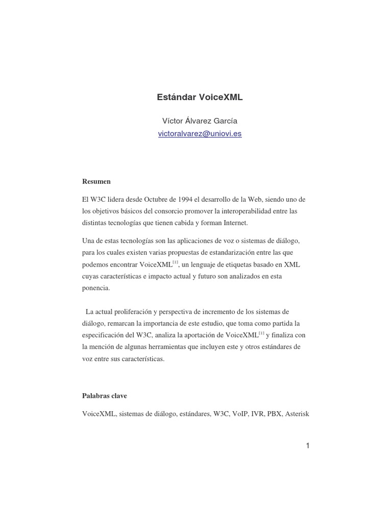 Voice XML | PDF | Respuesta de Voz Interactiva | Voz sobre IP
