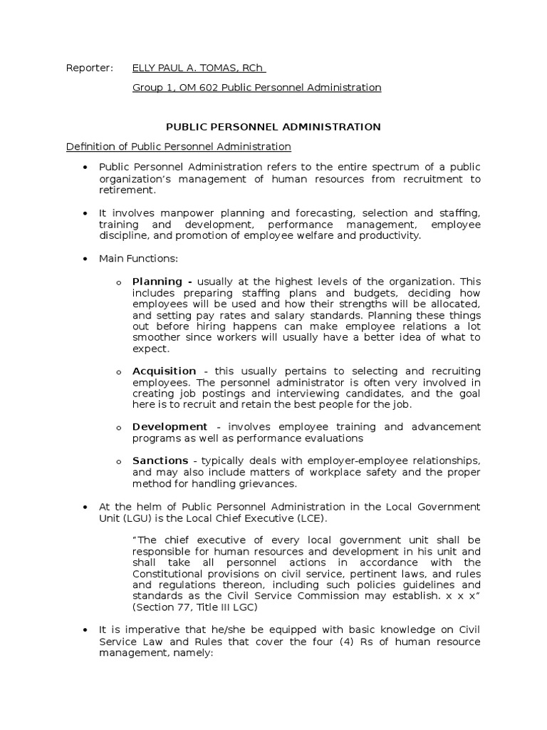 Overview of Public Personnel Administration | PDF | Employee Retention ...