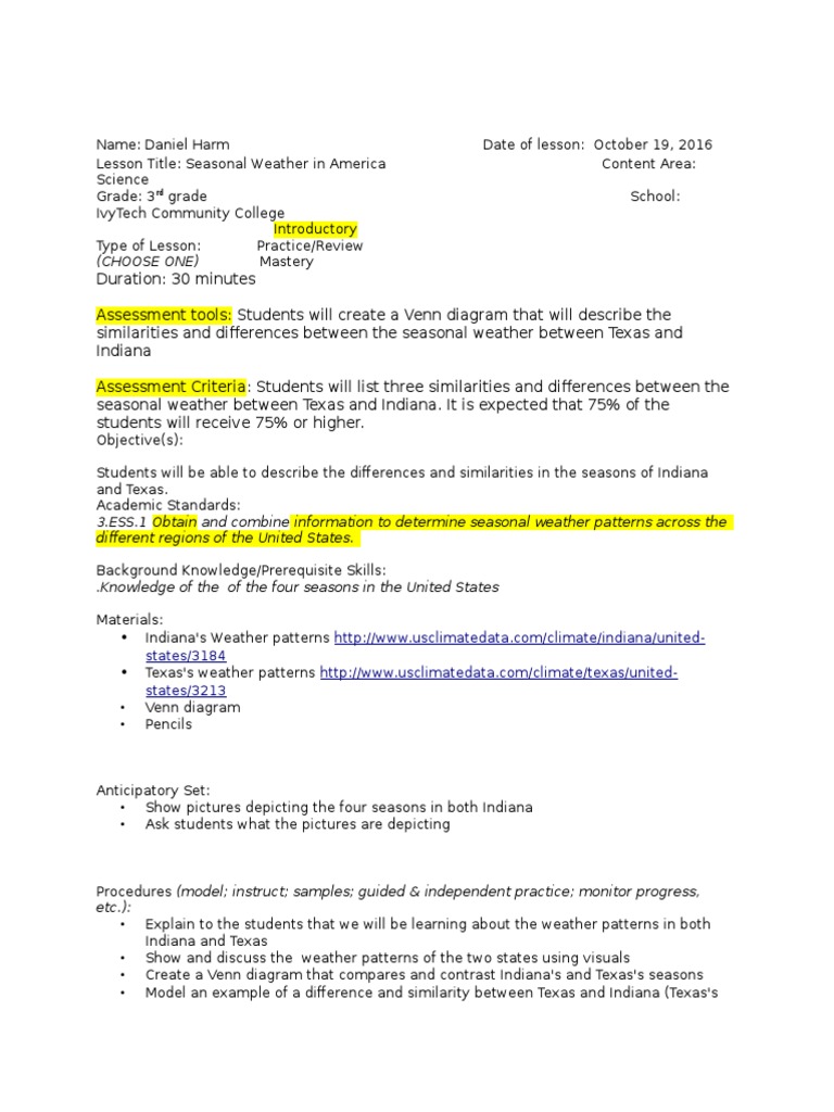 Weather Lesson Plan | PDF | Educational Assessment | Lesson Plan