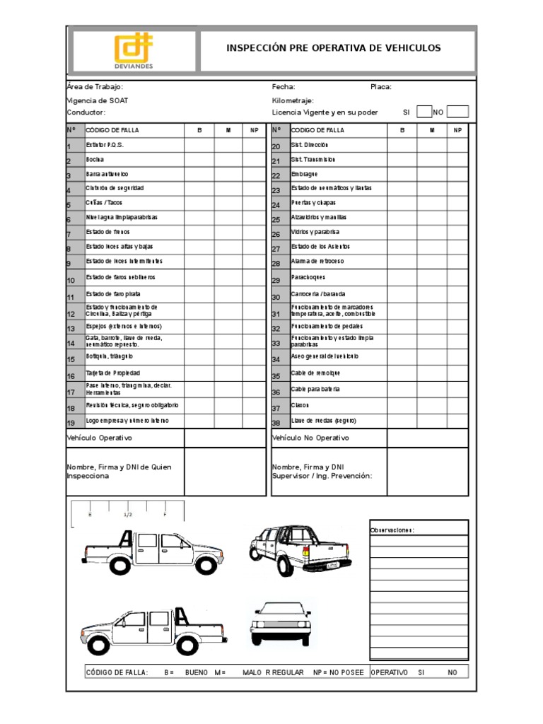 Check List de Inspección Vehicular | PDF | Tecnologías automotrices ...