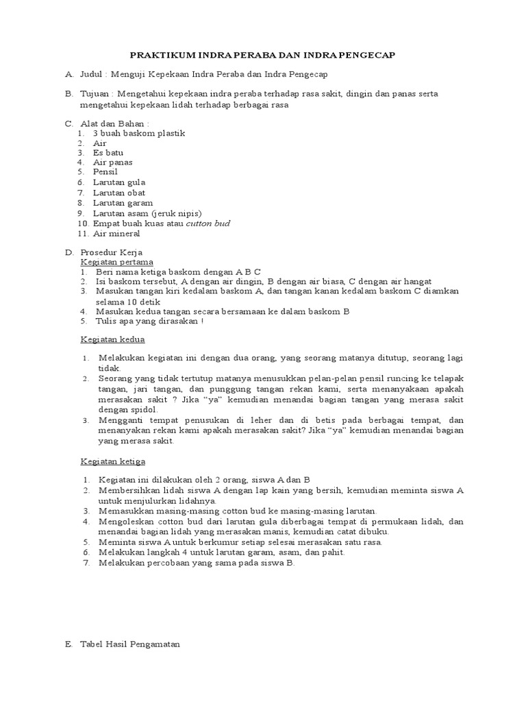Praktikum Indra Peraba Dan Indra Pengecap | PDF