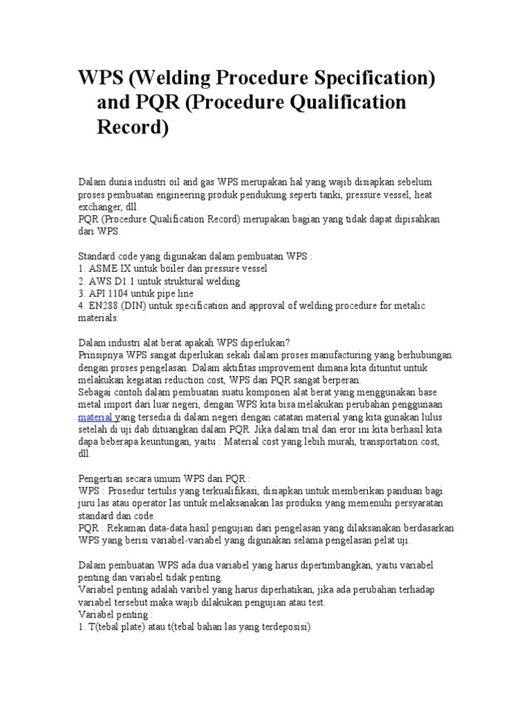 WPS Welding Procedure Specification and PQR Procedure Qualification Record | PDF | Komputer ...