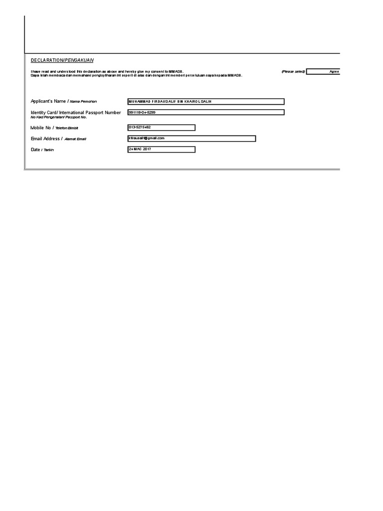 Pdpa Form 2016 Firdaus Alif | PDF