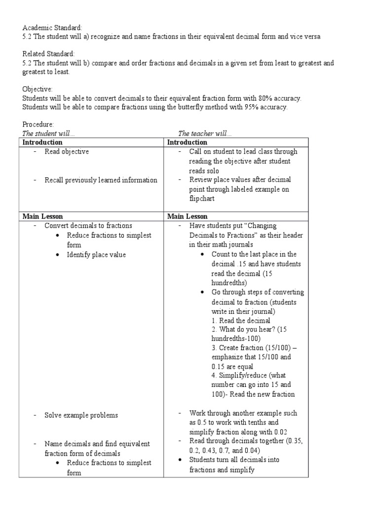 Converting Decimals to Fractions Lesson | PDF | Decimal | Fraction ...