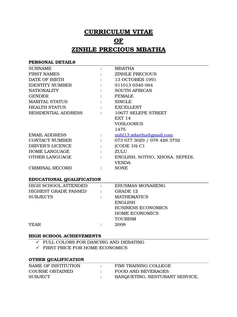 Zinhle Precious Mbatha | PDF