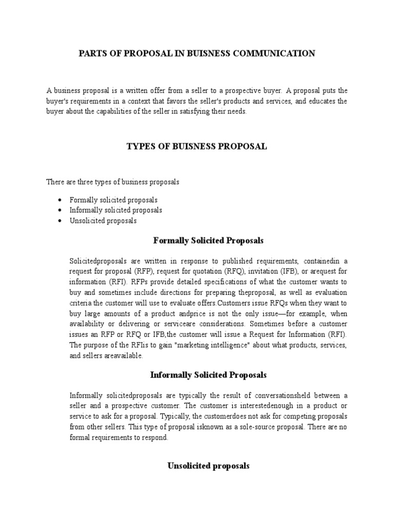 Parts of Proposal in Buisness Communication | Request For Proposal ...