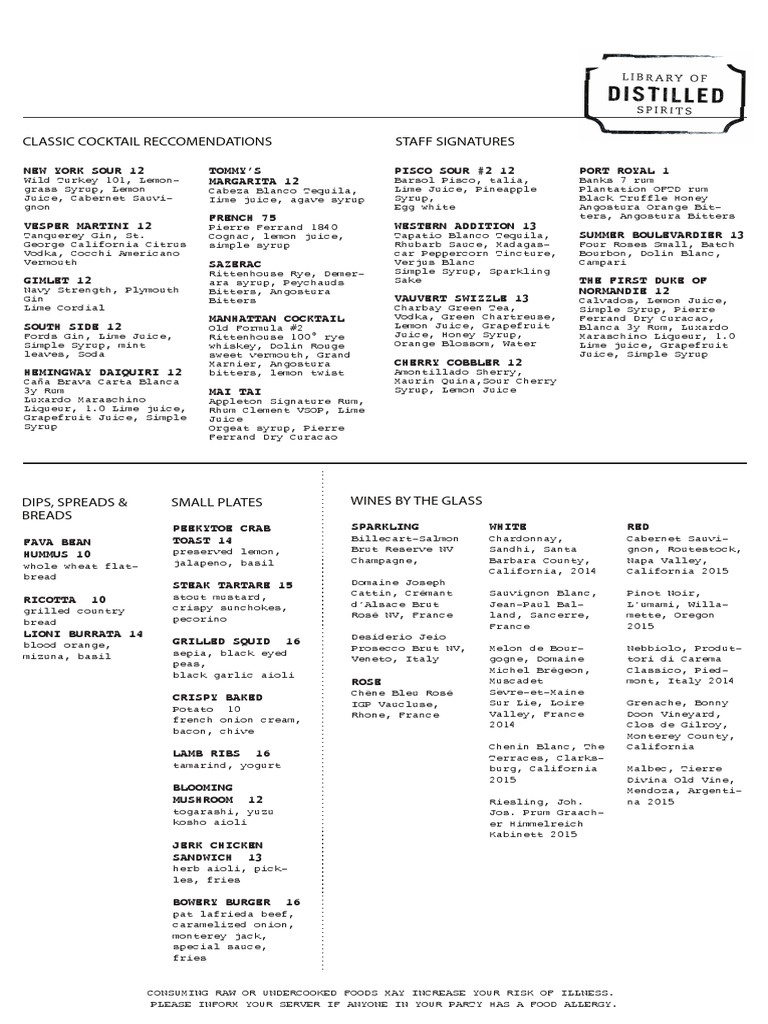 Spirits Library Menu and Prices | PDF | Mixed Drinks | Distilled Drinks