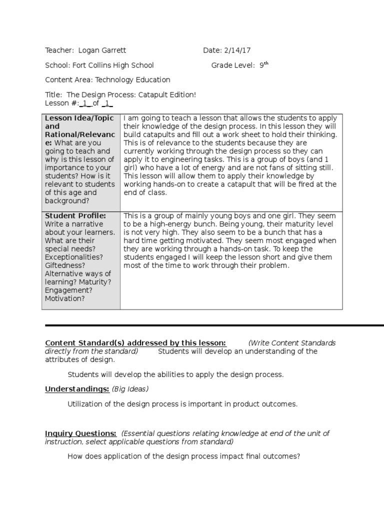 Lesson Plan - Catapults | PDF | Educational Assessment | Design