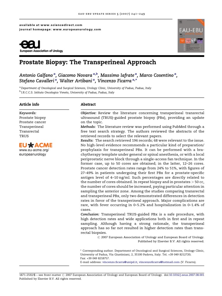 Prostate Biopsy The Transperineal Approach Prostate Specific Antigen