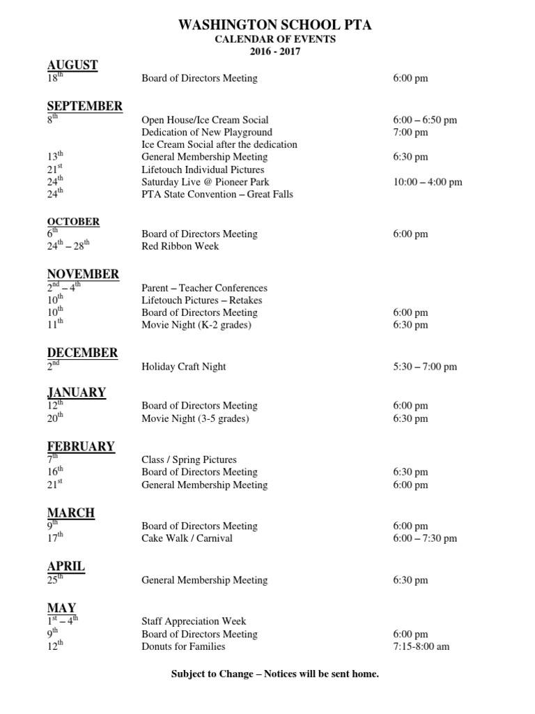 Pta Calendar Events 16 17 1 | PDF