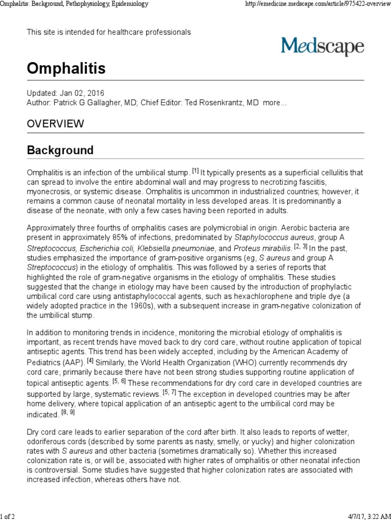 Omphalitis - Background, Pathophysiology, Epidemiology | PDF | Health ...
