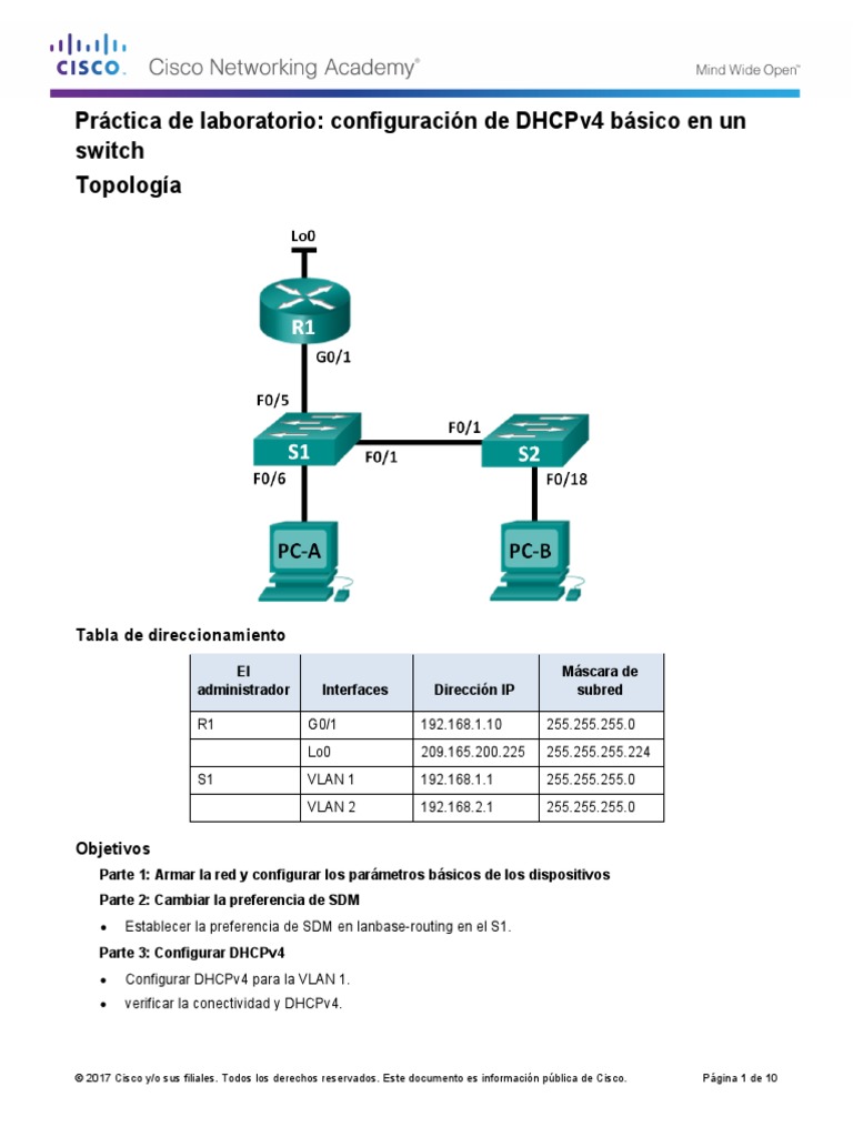 8.1.2.5 Lab - Configuring Basic DHCPv4 On A Switch | PDF | Dirección IP | Enrutador (Computación)