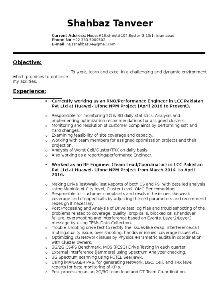 Shahbaz Tanveer: Objective | PDF | Wireless | Telecommunications Engineering